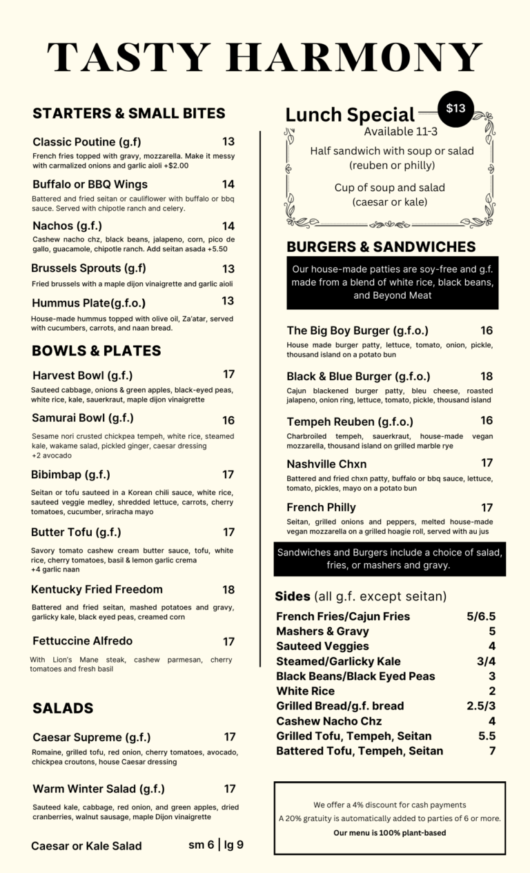 Food and Drinks Menu_2.17 – Tasty Harmony Vegetarian Restaurant Fort ...